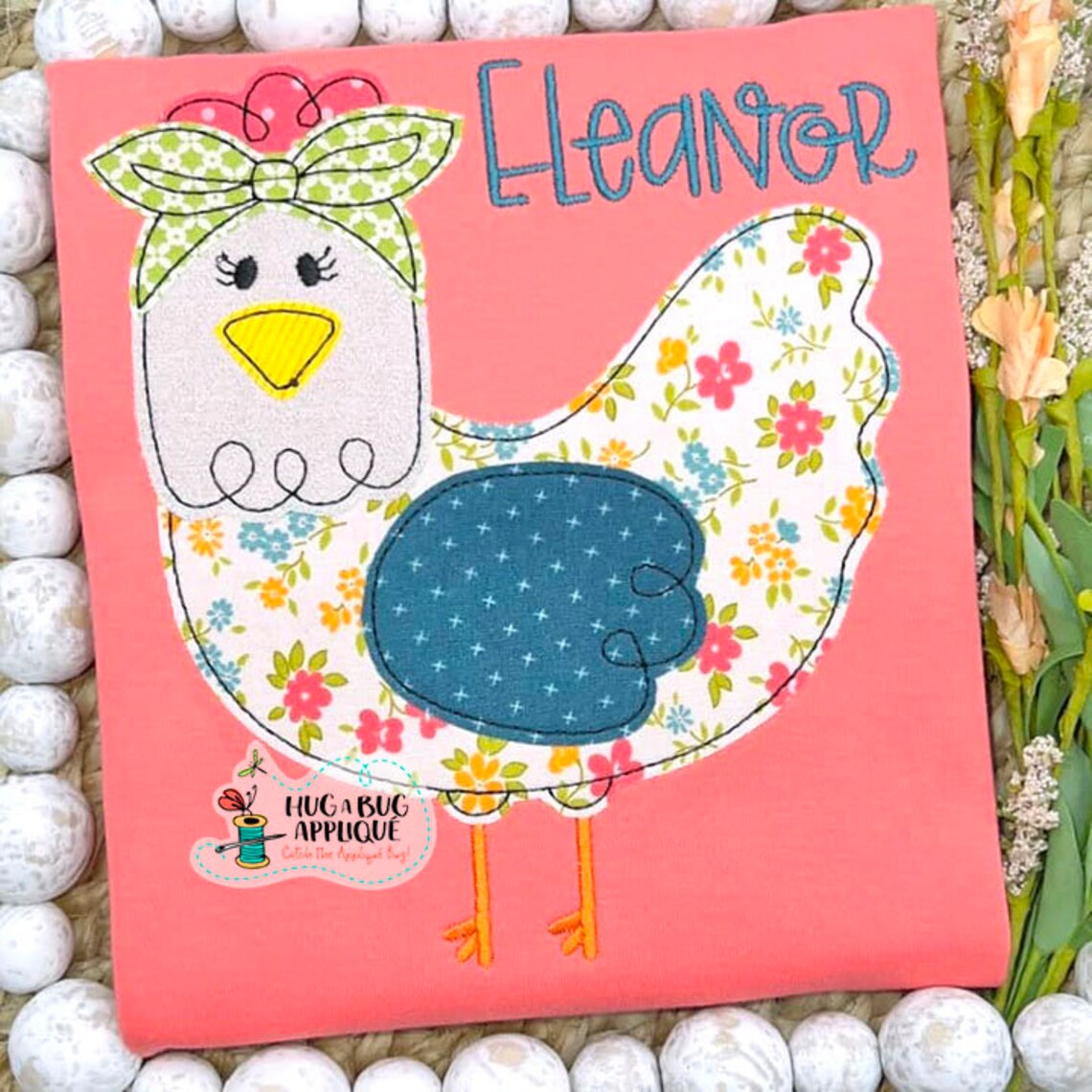 Chicken Bandana Bean Stitch Applique Design 5x7 6x10 8x8 8x12 9x9 - Etsy