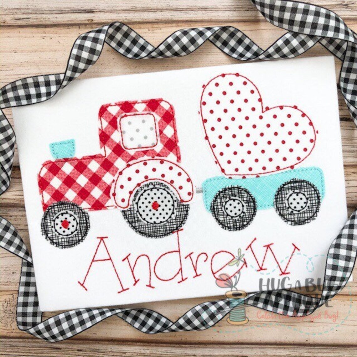 Valentine Tractor Heart Bean Stitch Applique Design 5x7 6x10 8x8 8x12 ...