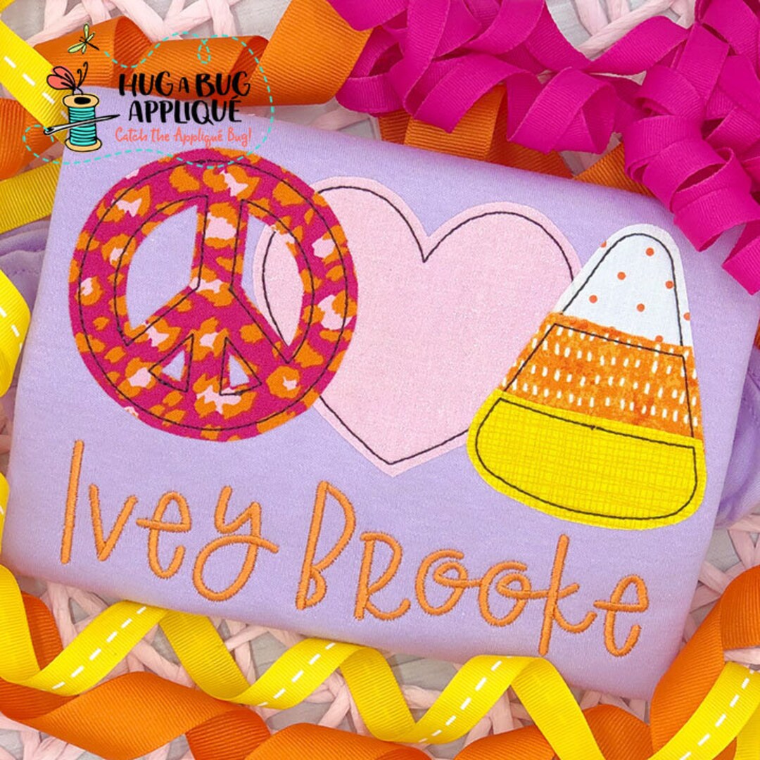 Peace Love Candy Corn Bean Stitch Applique Design 5x7 6x10 8x8 8x12 9x9 ...
