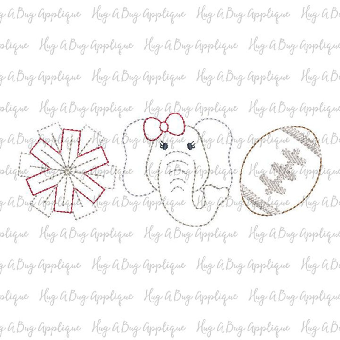 Cheer Elephant Football Bean Stitch Applique Design 5x7 6x10 8x8 8x12 ...