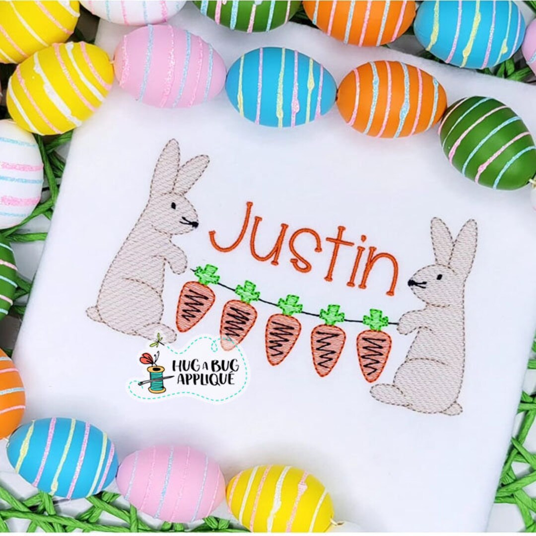 Bunny Carrot String Sketch Stitch Embroidery Design 5x7 6x10 8x8 8x12 ...