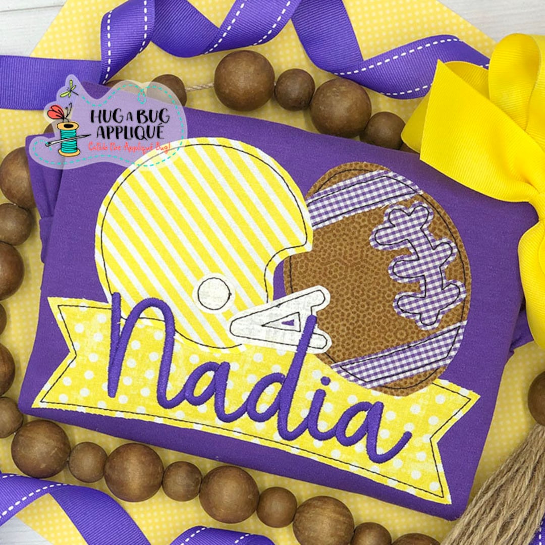 Helmet Football Banner Bean Stitch Applique Design 5x7 6x10 8x8 8x12 ...