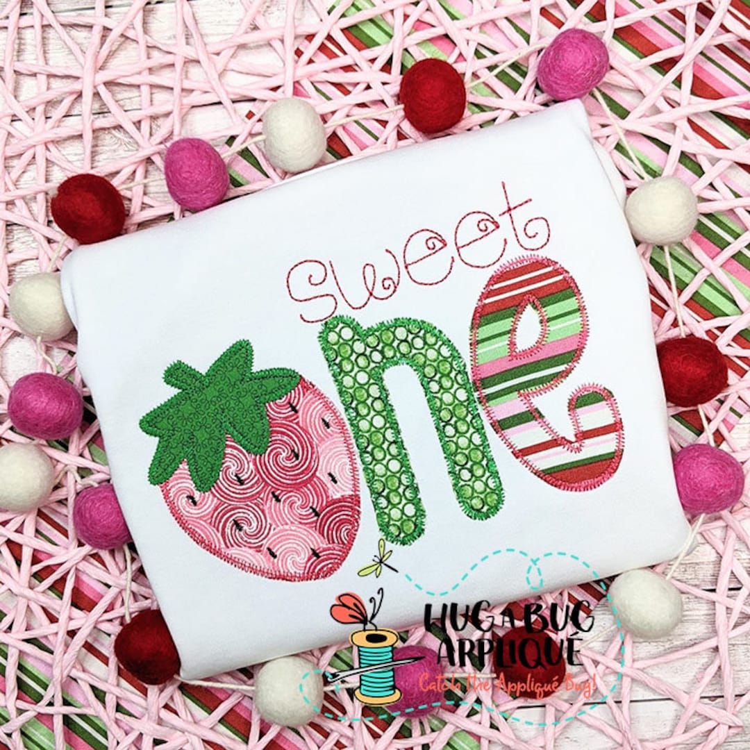 Strawberry One Zig Zag Stitch Applique Design 5x7 6x10 8x8 8x12 - Etsy
