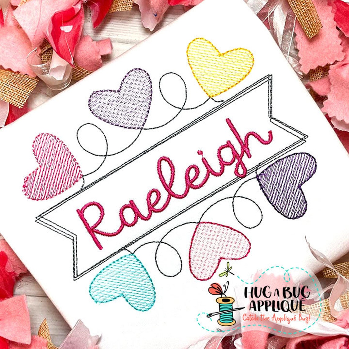 Hearts Banner Sketch Stitch Embroidery Design 5x7 6x10 8x8 - Etsy