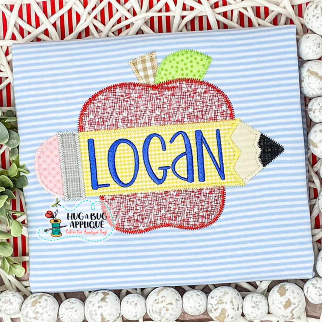 Apple Pencil Box Zig Zag Stitch Applique Design 5x7 6x10 8x8 9x9 8x12 ...