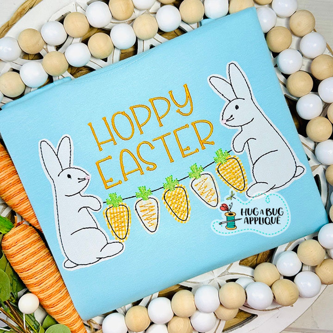 Bunny Carrot String Bean Stitch Applique Design 5x7 6x10 8x8 8x12 9x9 ...