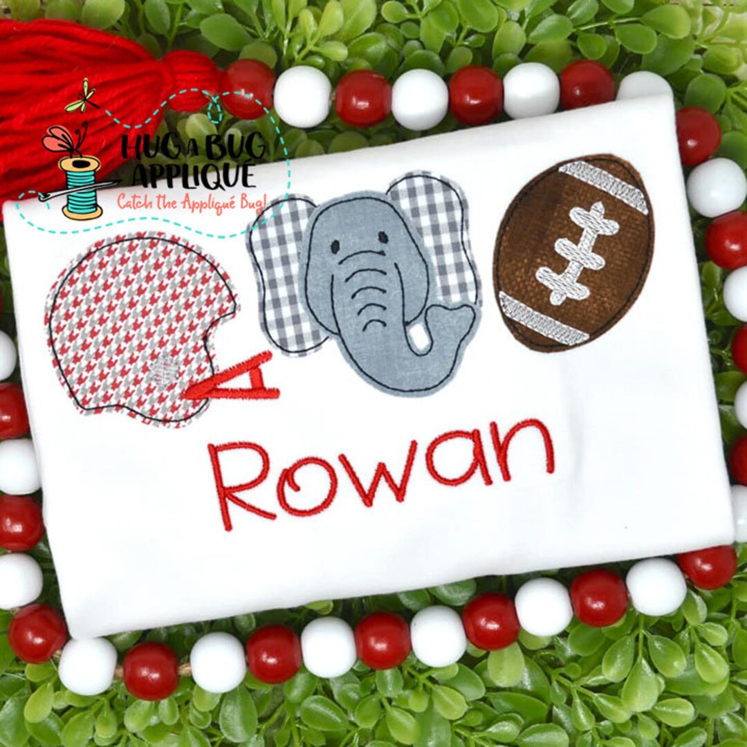 Helmet Elephant Football Bean Stitch Applique Design 5x7 6x10 8x8 8x12 ...
