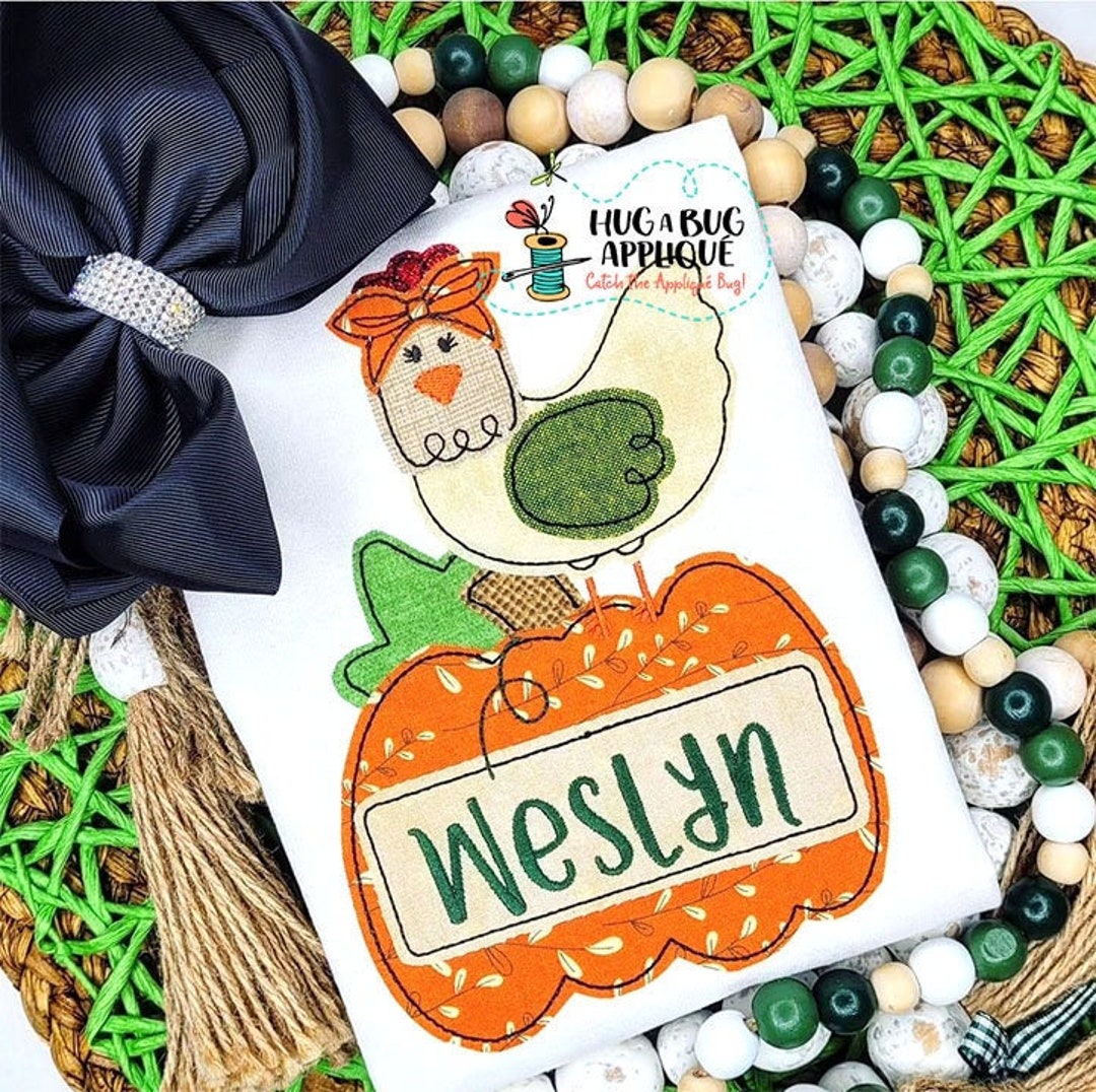 Chicken Bandana Pumpkin Bean Stitch Applique Design 5x7 6x10 8x8 8x12 ...