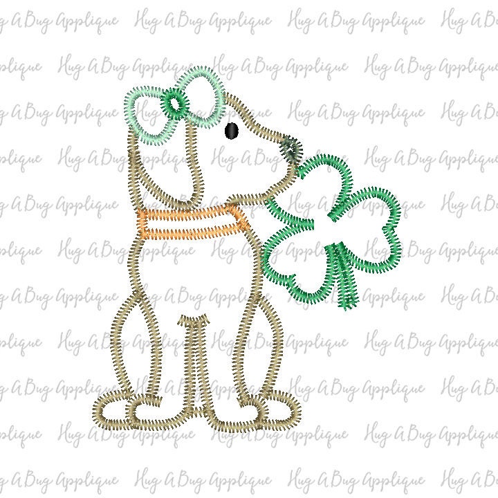 Pup Bow Shamrock Zig Zag Stitch Applique Design 5x7 6x10 8x8 - Etsy