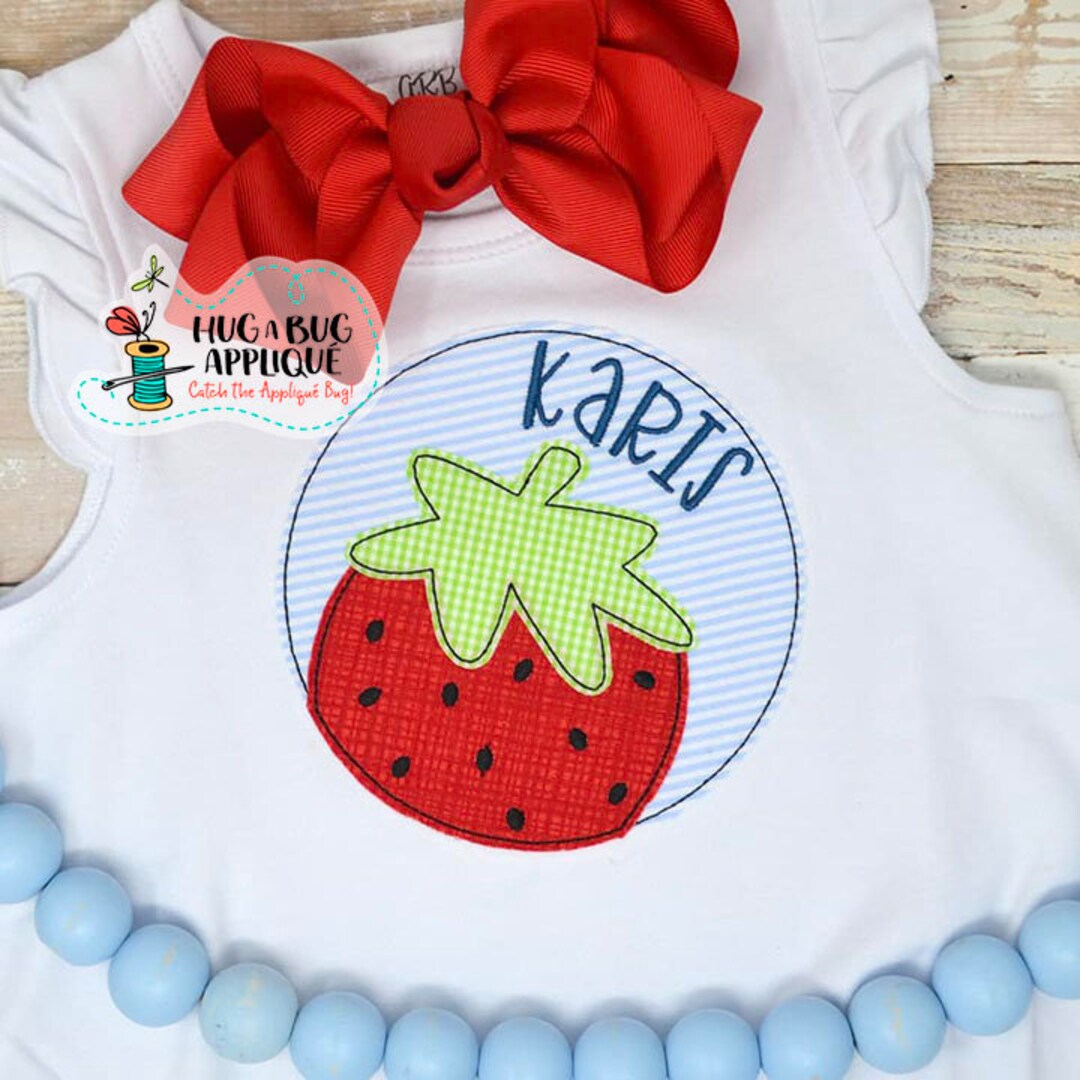 Circle Strawberry Bean Stitch Applique Design 4x4 5x7 6x6 7x7 8x8 9x9 ...