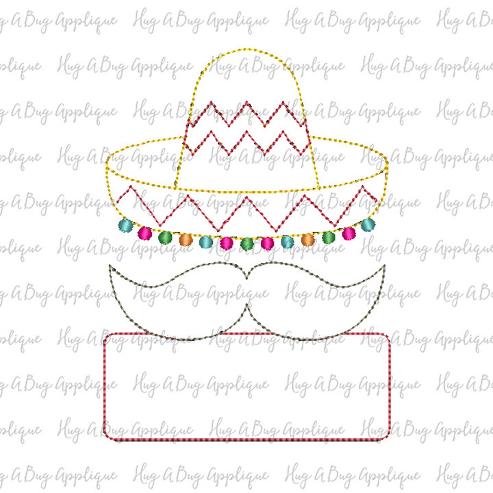 Sombrero Mustache Box Bean Stitch Applique Design 5x7 6x10 8x8 8x12 - Etsy