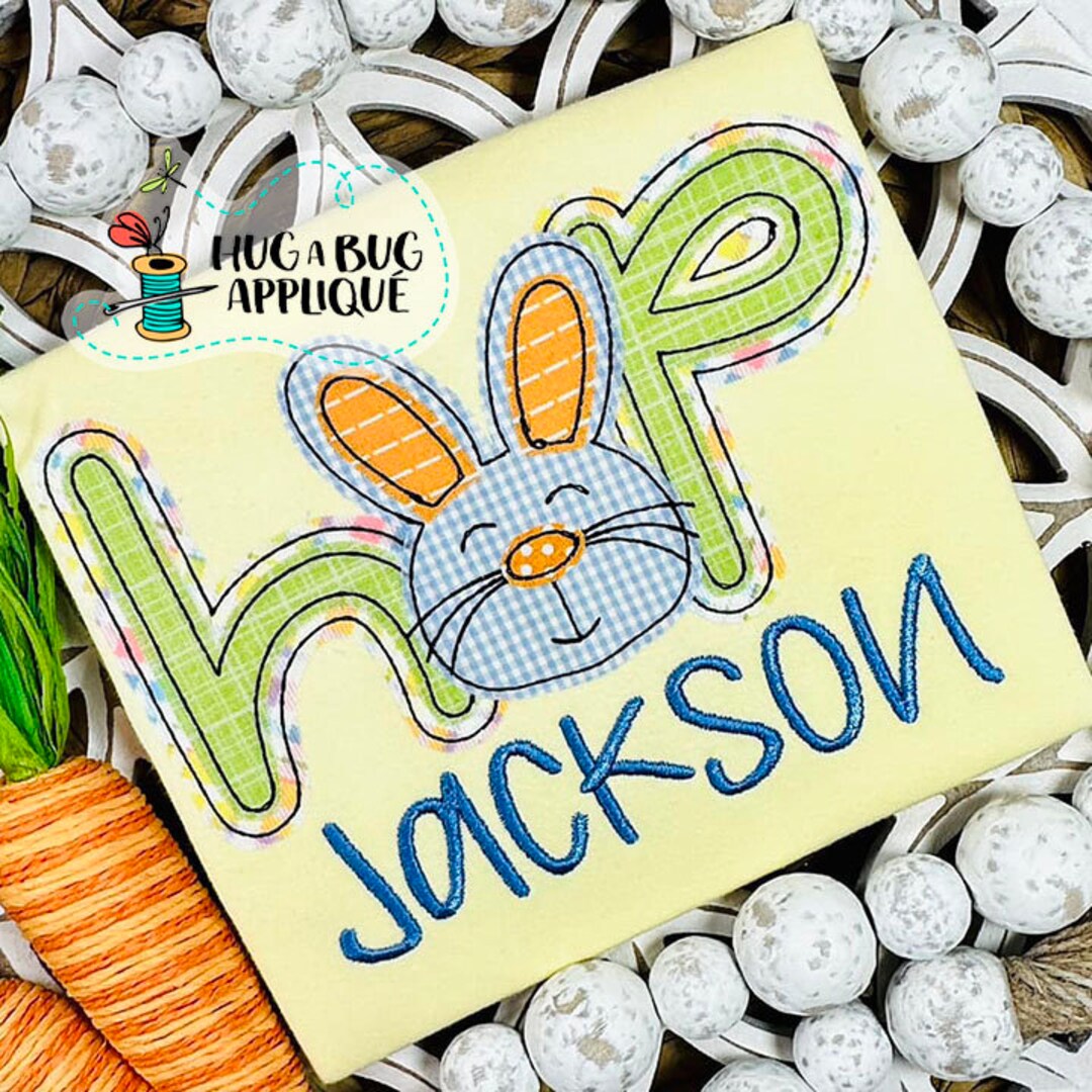 Hop Bunny Bean Stitch Applique Design 5x7 6x10 8x8 8x12 9x9 - Etsy