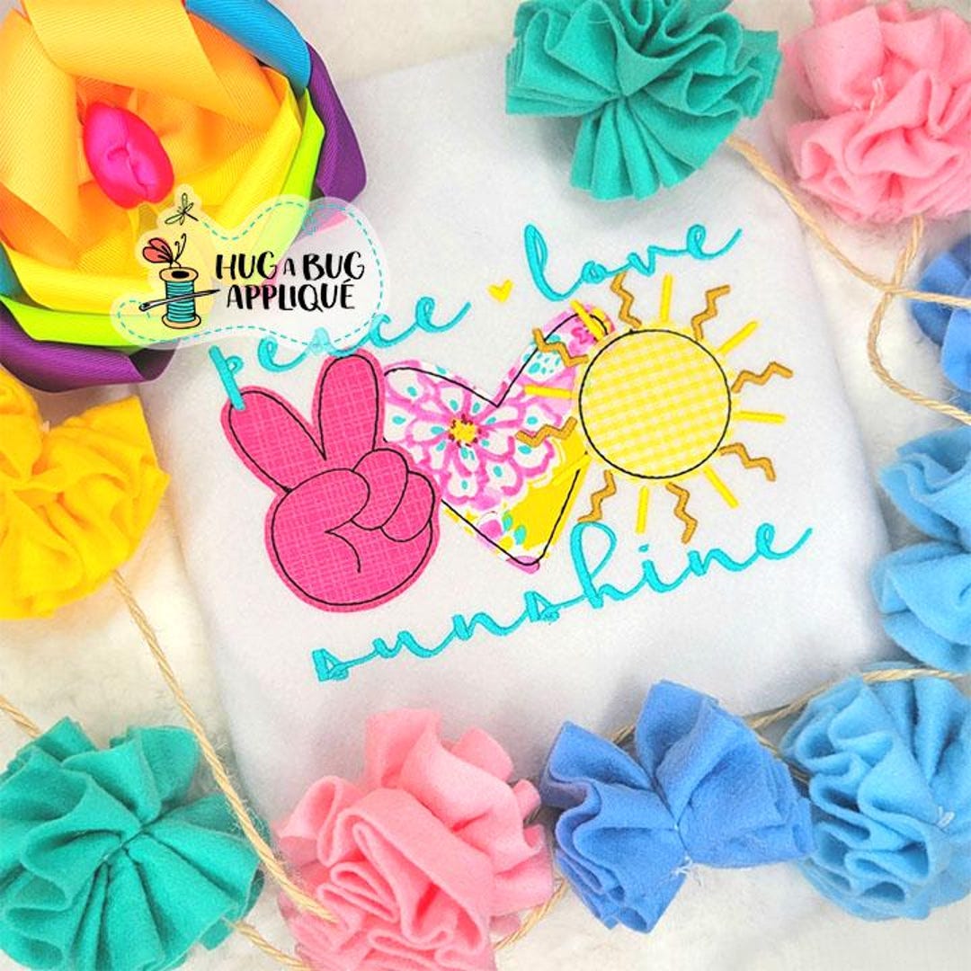 Peace Love Sunshine Bean Stitch Applique Design 5x7 8x8 6x10 8x12 9x9 ...