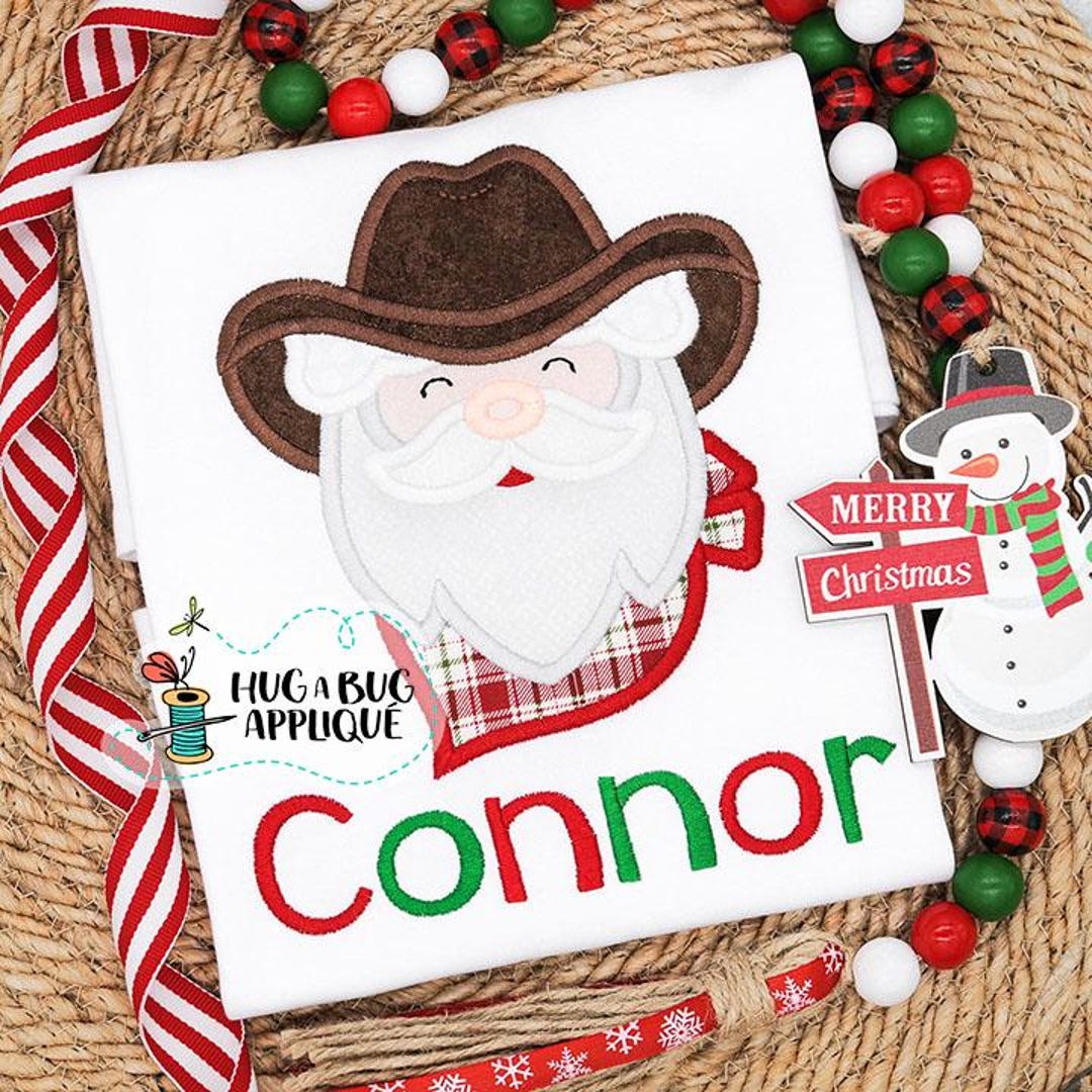 Cowboy Santa Satin Stitch Applique Design 5x7 6x10 8x8 8x12 9x9 - Etsy