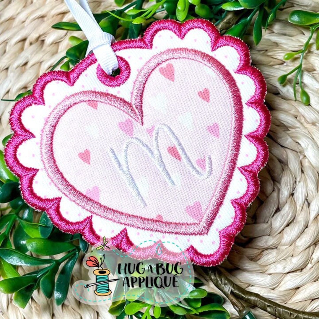 Frilly Heart Bag Tag in the Hoop Applique Design 4" 4.5" 5" 5.5" 6" - Etsy