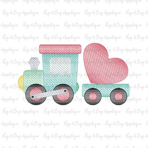 Valentine Train Heart Sketch Stitch Embroidery Design 5x7 6x10 8x8 8x12 ...