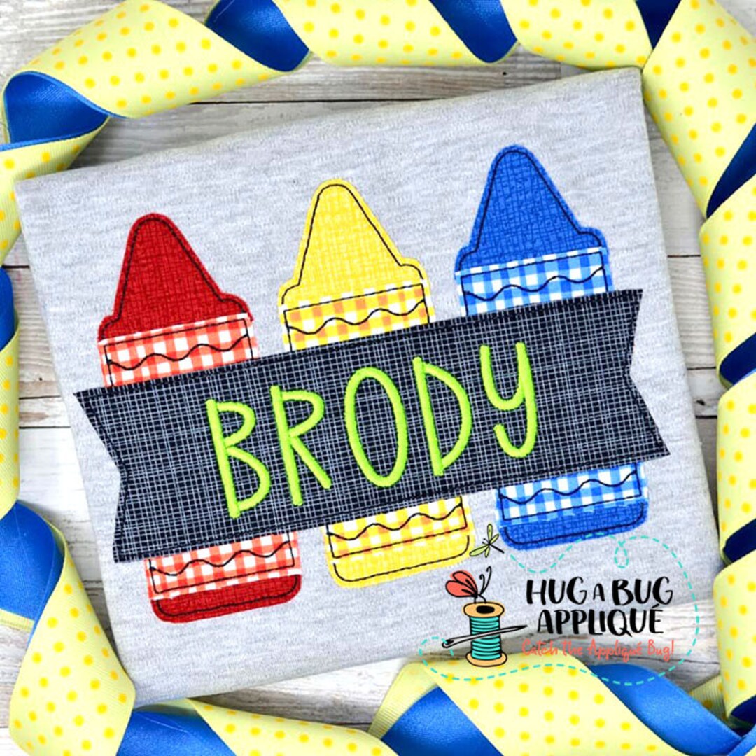 Crayons Banner Box Bean Stitch Applique Design 5x7 6x10 8x8 8x12 9x9 - Etsy
