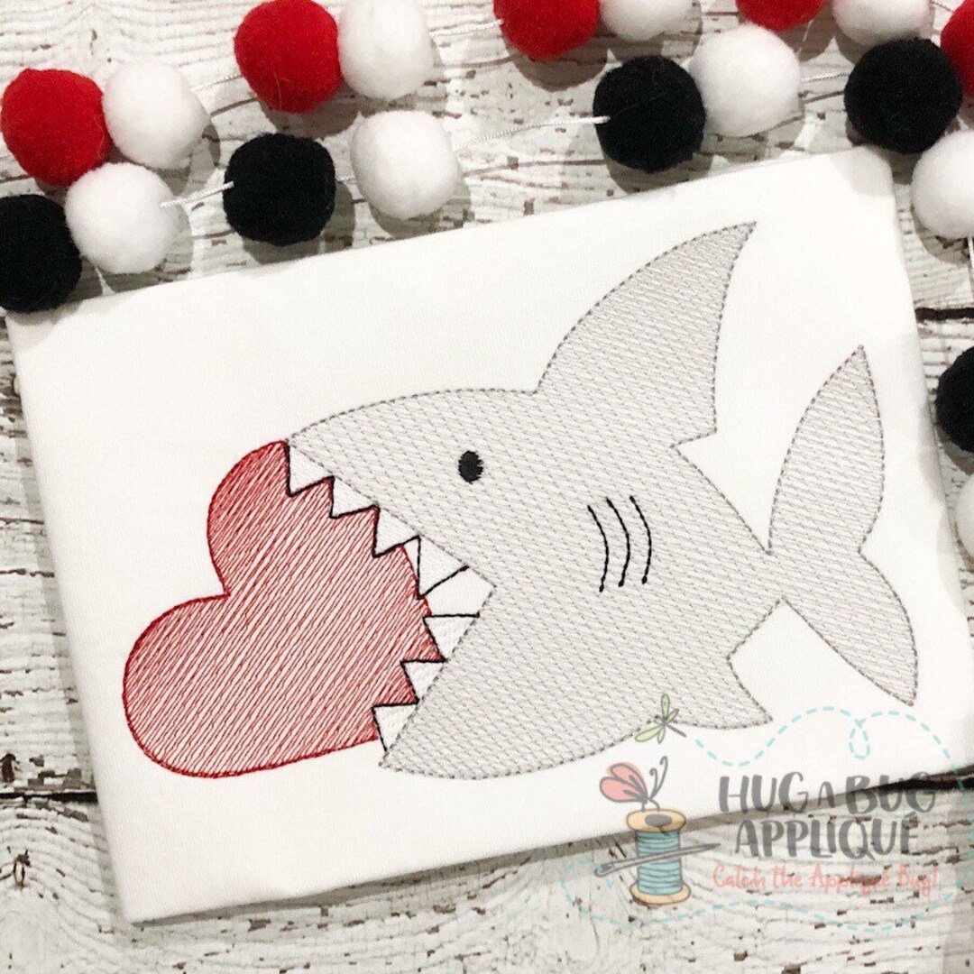 Shark Heart Sketch Stitch Embroidery Design 4x4 5x7 6x10 8x8 8x12 - Etsy