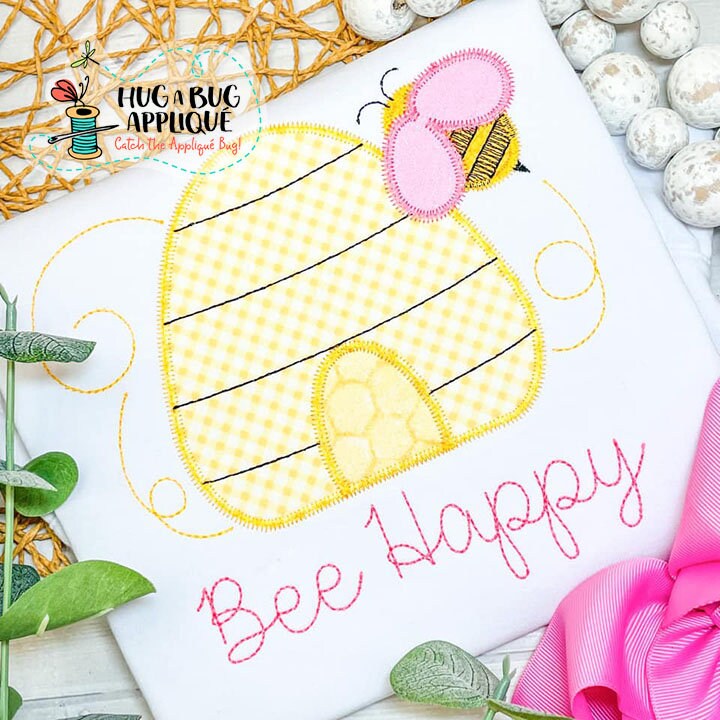 Beehive Bee Zig Zag Stitch Applique Design 5x7 6x10 8x8 8x12 - Etsy