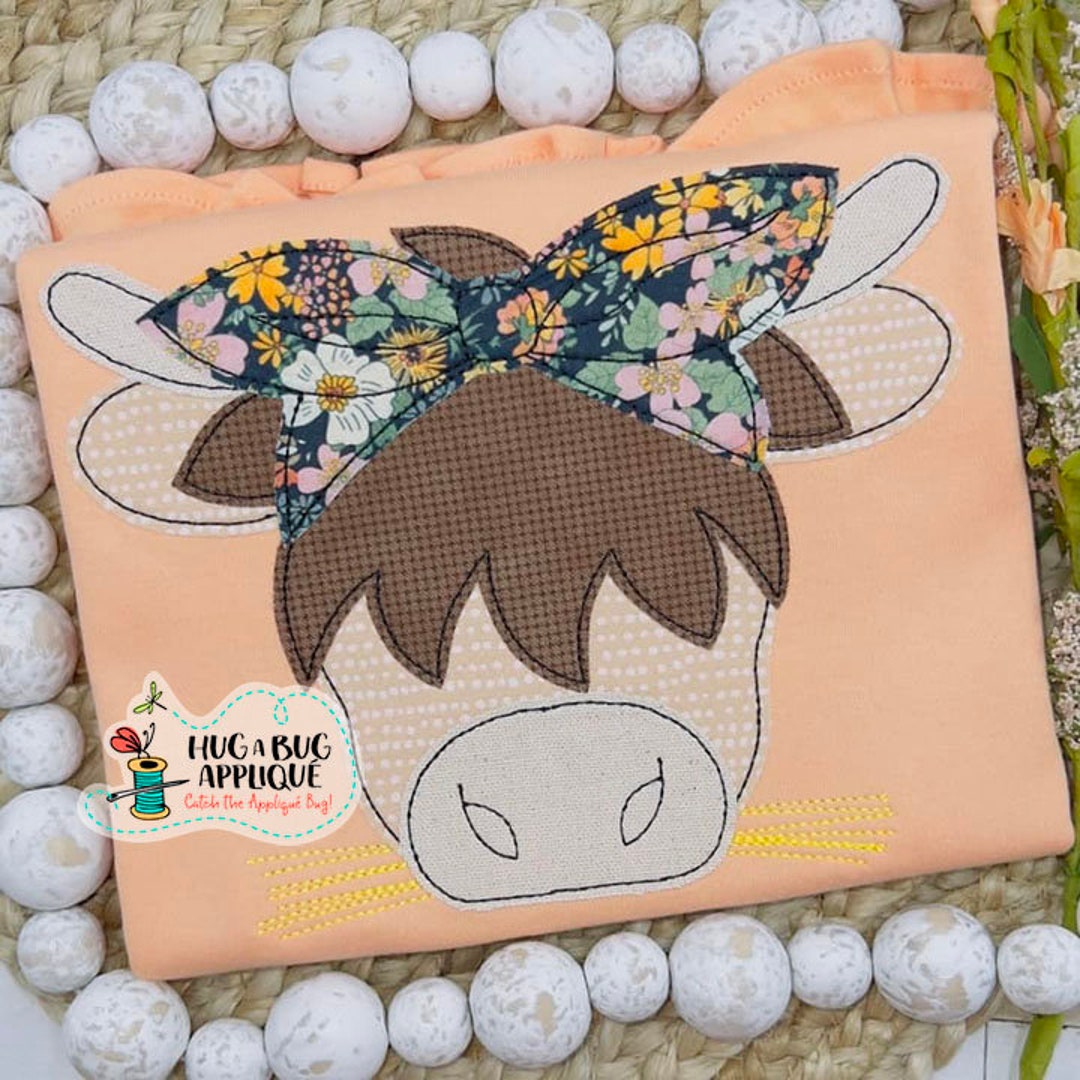 Highland Cow Bandana Bean Stitch Applique Design 4x4 5x7 6x10 8x8 8x12 ...