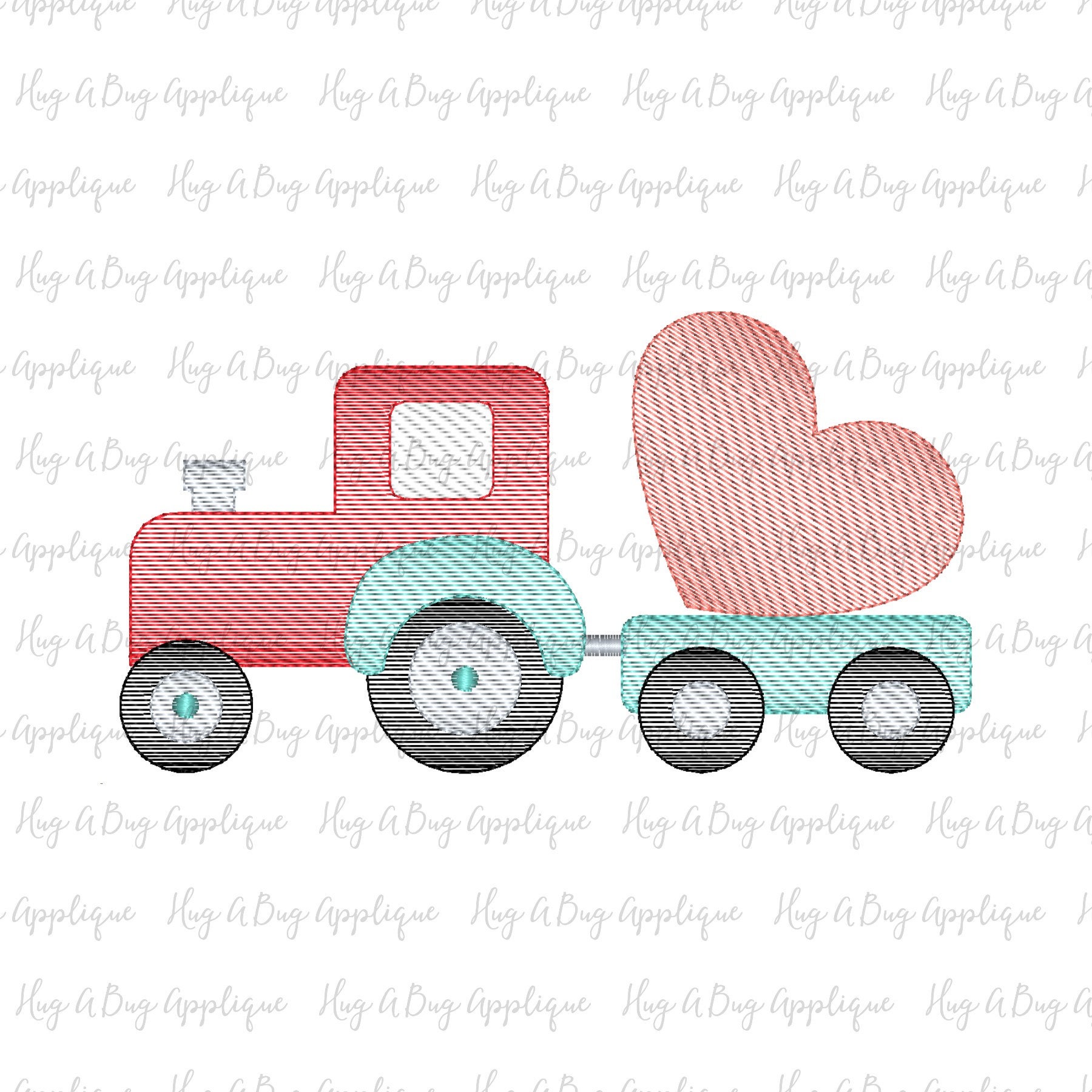 Valentine Tractor Heart Sketch Stitch Embroidery Design 5x7 6x10 8x8 ...