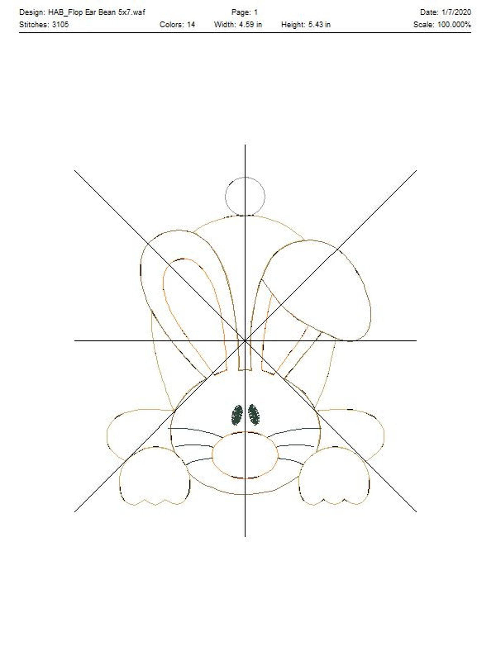 Floppy Ear Bunny Bean Stitch Applique Design 5x7 6x10 8x8 9x9 | Etsy