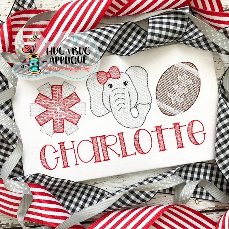 Cheer Elephant Football Sketch Stitch Embroidery Design 5x7 6x10 8x8 ...
