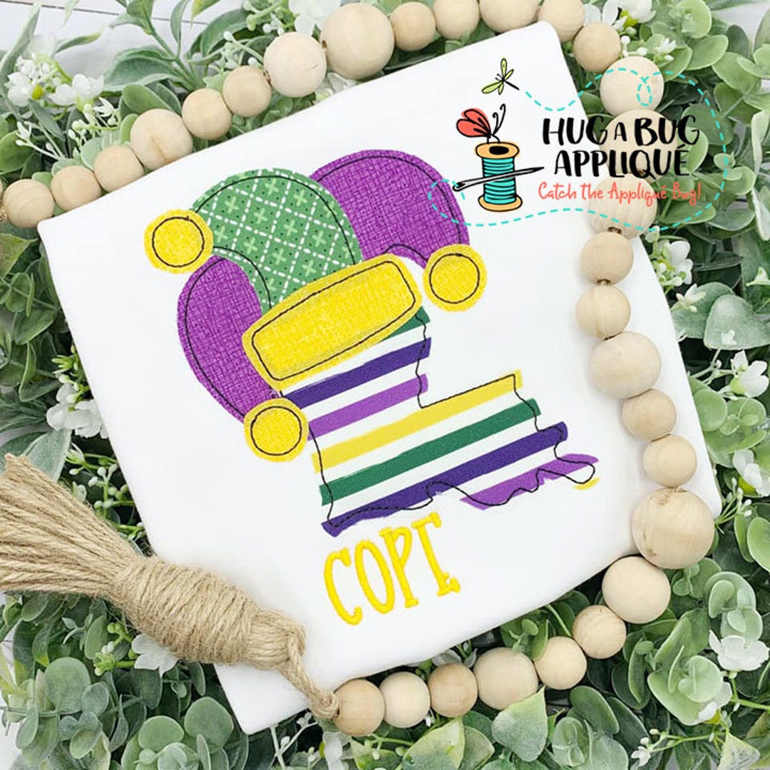 Louisiana Jester Hat Bean Stitch Applique Design 5x7 6x10 8x8 8x12 9x9 ...