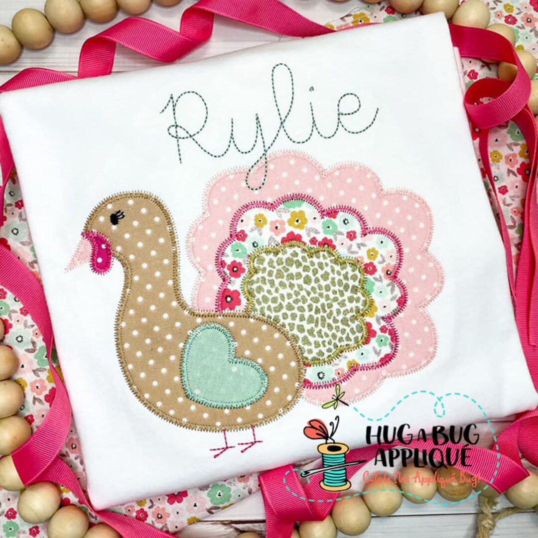 Turkey Girl Zig Zag Stitch Applique Design 5x7 6x10 8x8 8x12 - Etsy