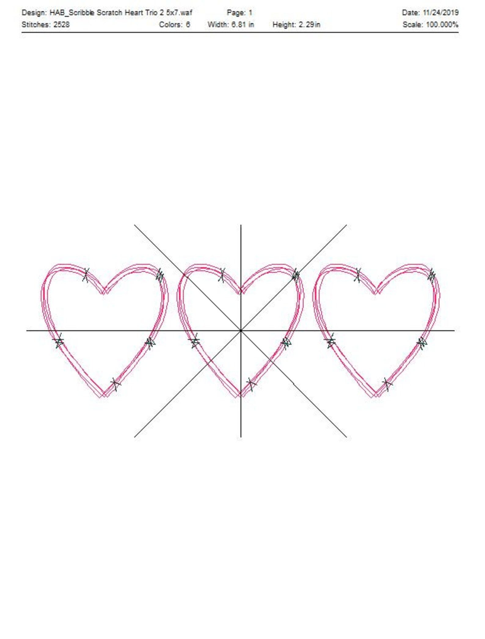 Valentine Scratch Heart Trio Scribble Stitch Applique | Etsy