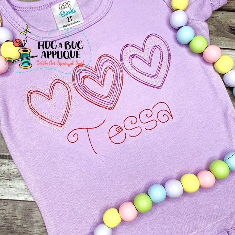 Paper Hearts Trio Scribble Stitch Embroidery Design 5x7 6x10 | Etsy