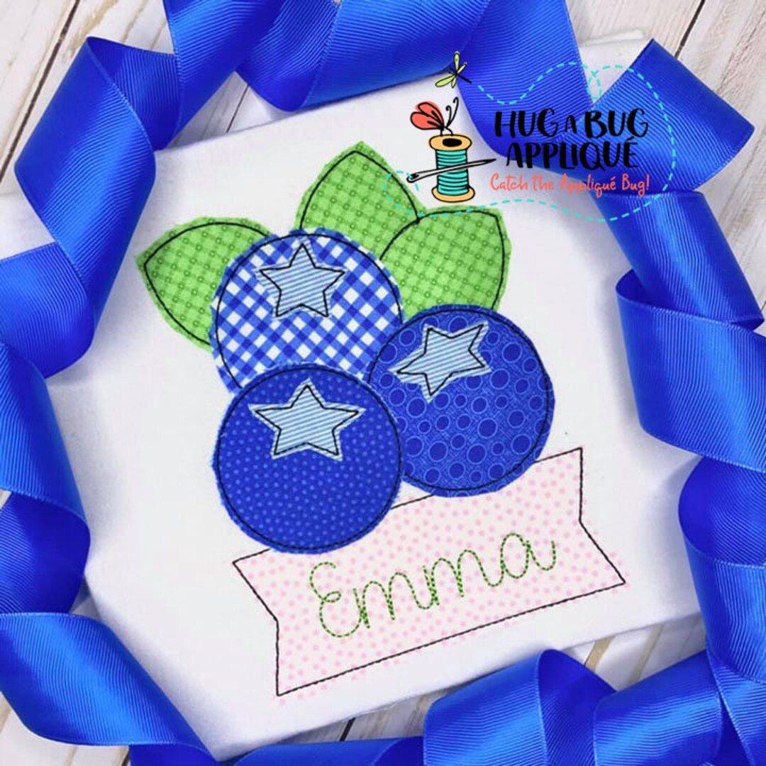 Blueberries Box Bean Stitch Applique Design 5x7 6x10 8x8 8x12 - Etsy