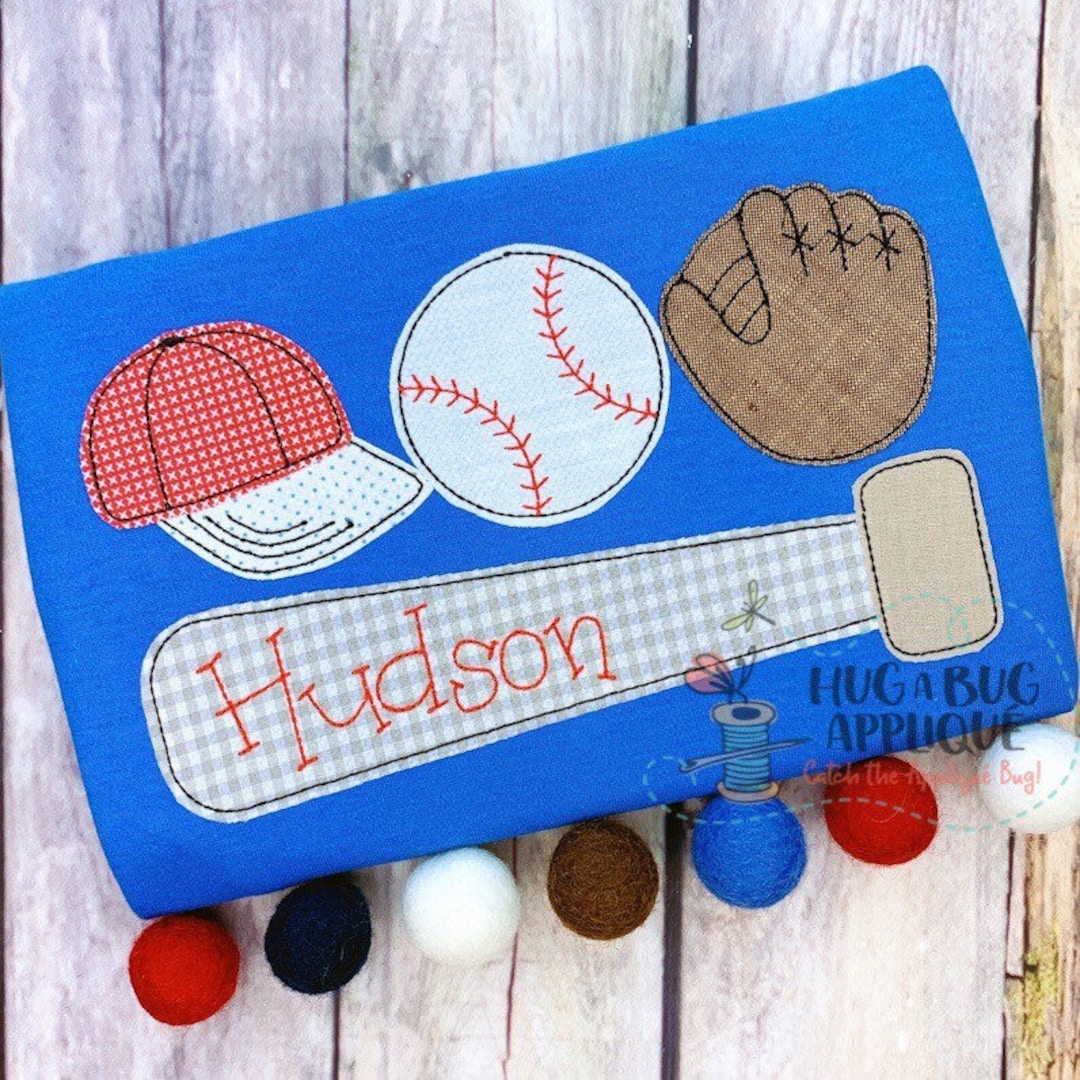 Baseball Set Bean Stitch Applique Design 5x7 6x10 8x8 8x12 9x9 - Etsy