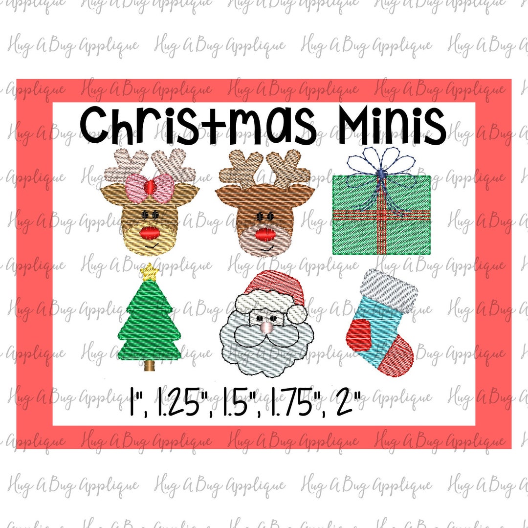 Christmas Minis Set Sketch Embroidery Designs 1", 1.25", 1.5", 1.75", 2 ...