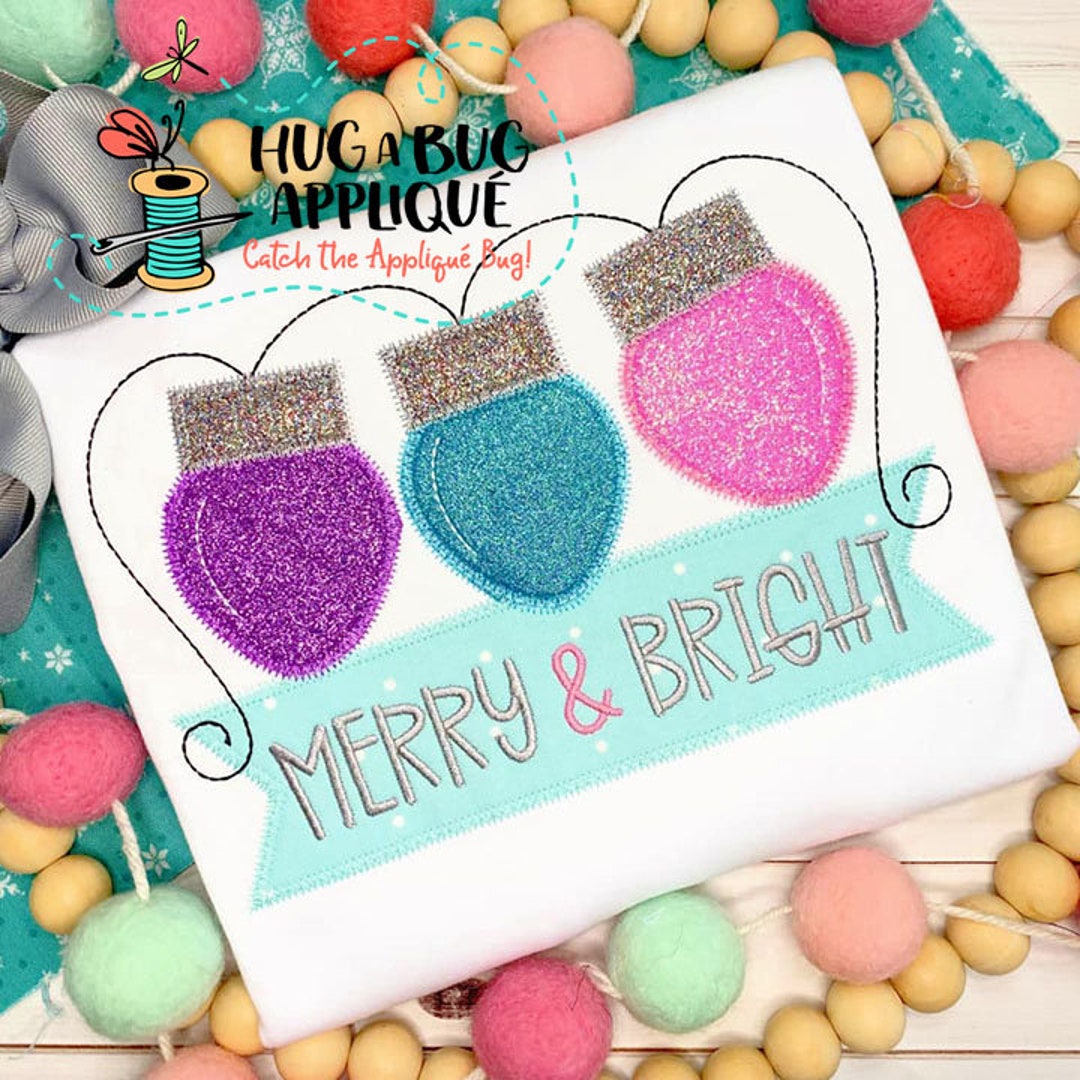 String Lights Banner Box Zig Zag Stitch Applique Design 5x7 6x10 8x8 ...