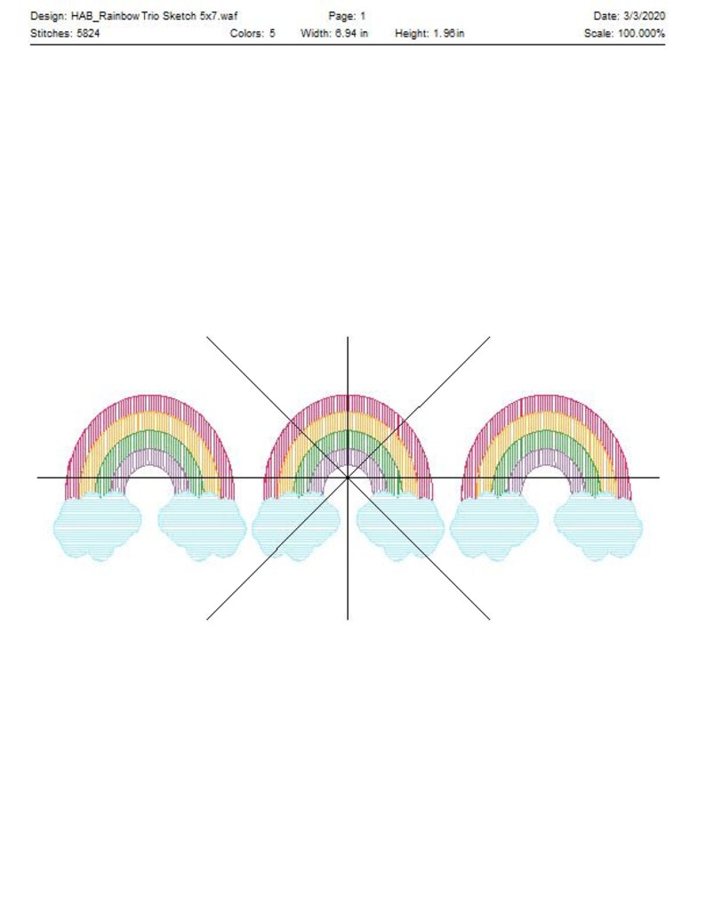 Rainbow Trio Sketch Stitch Embroidery Design 5x7 6x10 8x8 9x9 - Etsy