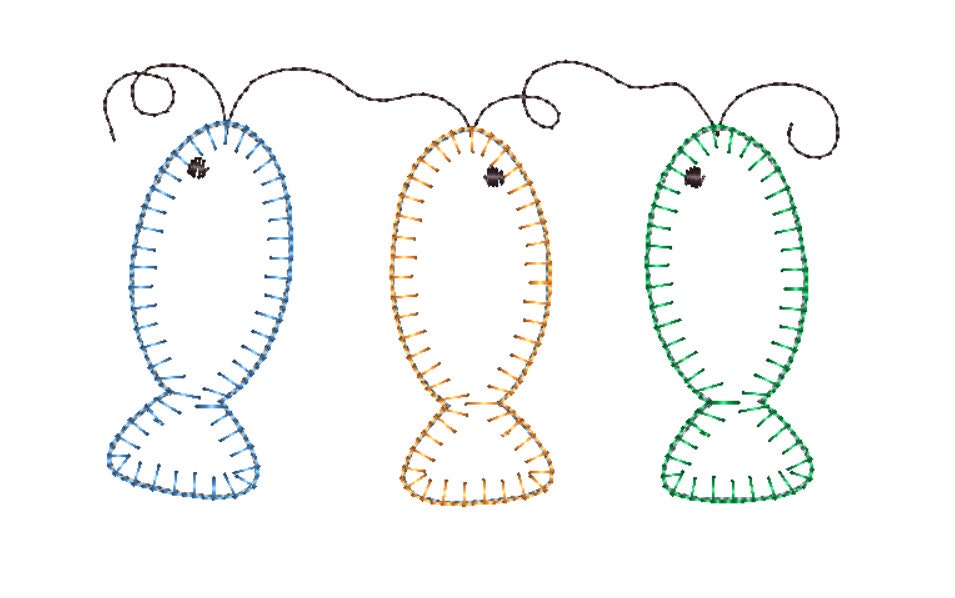 Fish Stringer Blanket Stitch Applique Embroidery Design 5x7 | Etsy