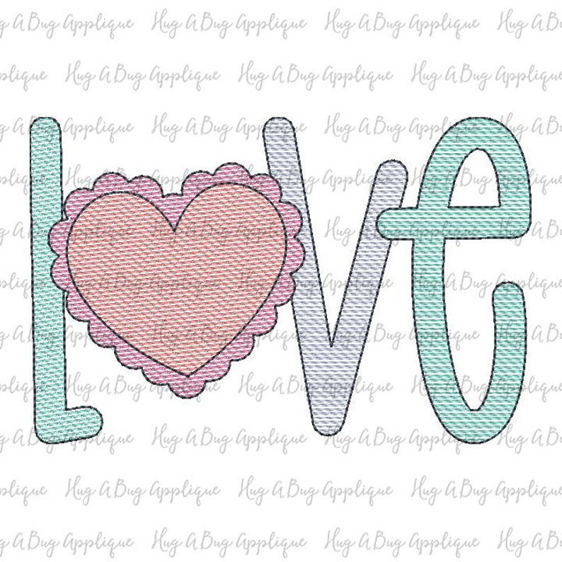 Frilly Heart Love Sketch Stitch Embroidery Design 5x7 6x10 8x8 8x12 9x9 ...