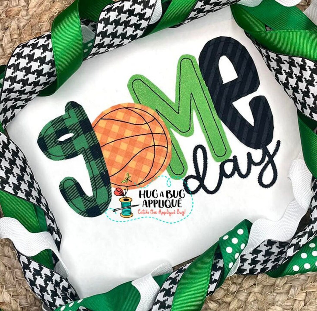 Game Day Basketball Bean Stitch Applique Design 5x7 6x10 8x8 8x12 9x9 ...