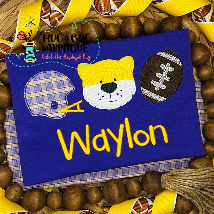 Helmet Tiger Football Bean Stitch Applique Design 5x7 6x10 8x8 8x12 9x9 ...