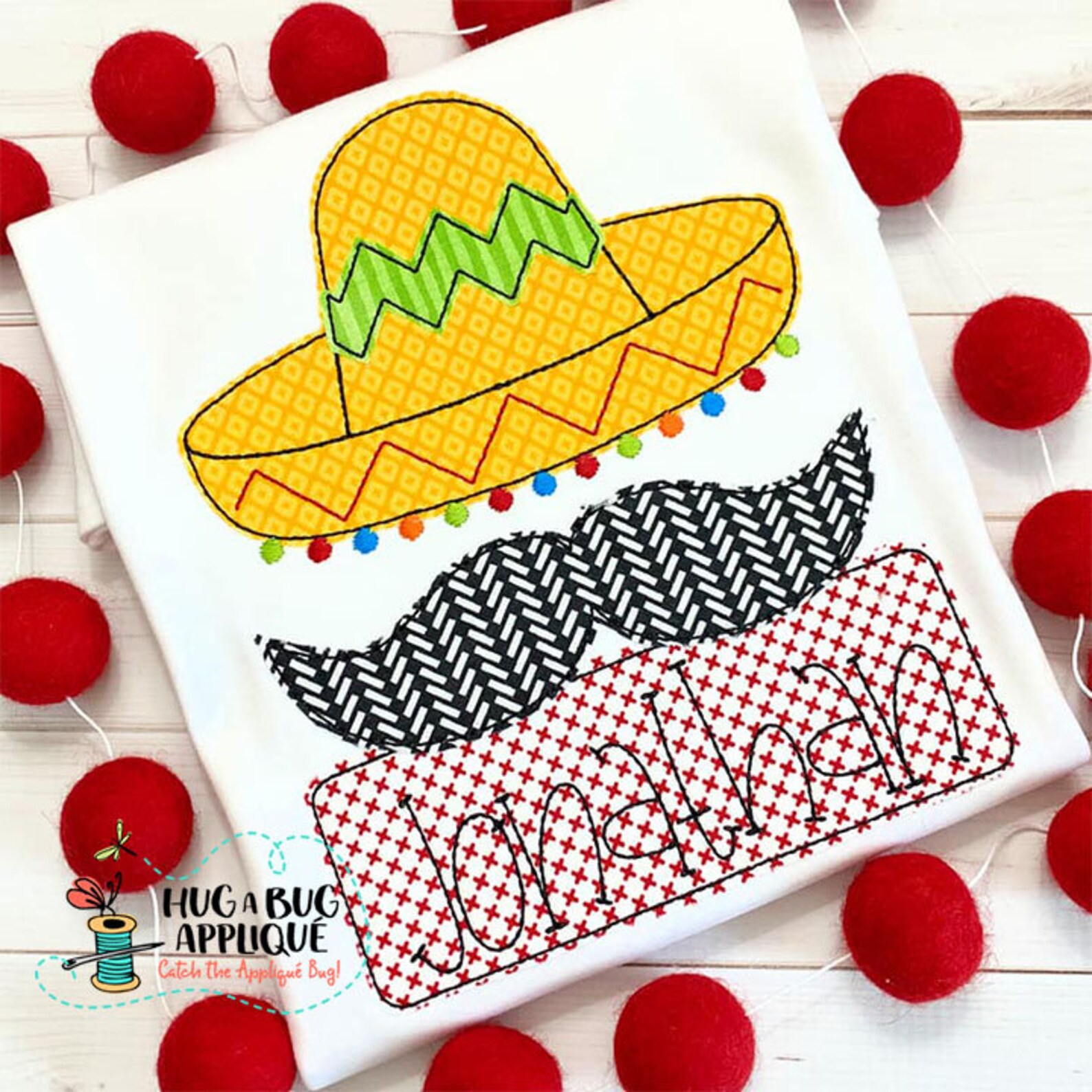 Sombrero Mustache Box Bean Stitch Applique Design 5x7 6x10 8x8 | Etsy