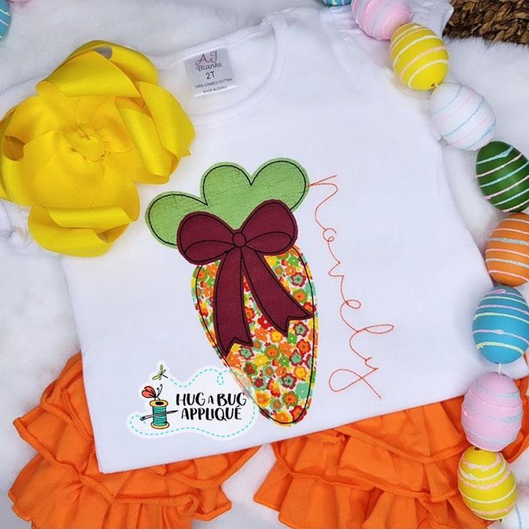 Simple Carrot Bow Bean Stitch Applique Design 4x4 5x7 6x10 8x8 8x12 9x9 ...