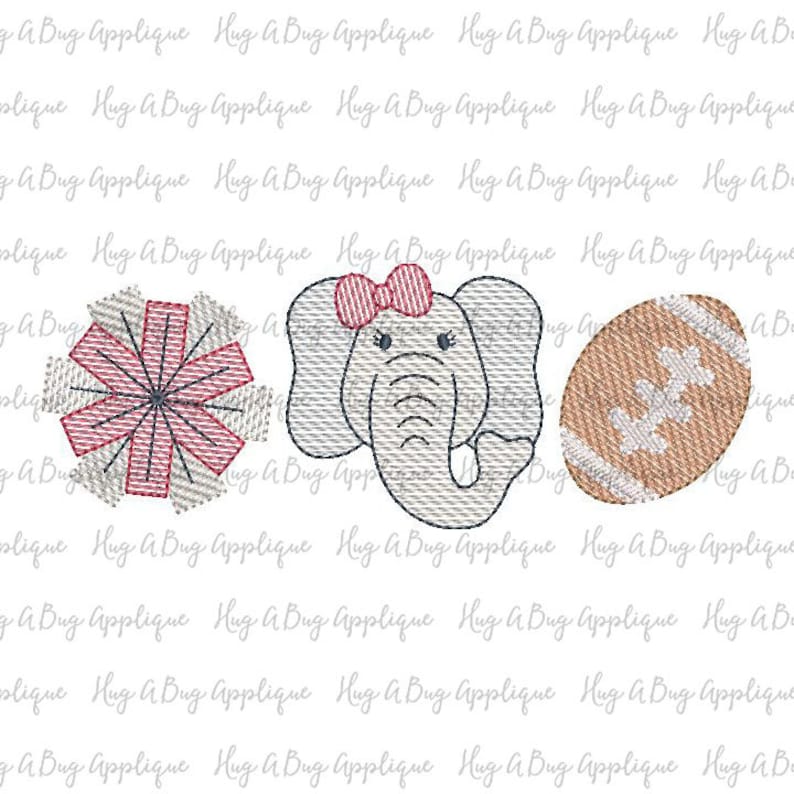 Cheer Elephant Football Sketch Stitch Embroidery Design 5x7 6x10 8x8 ...