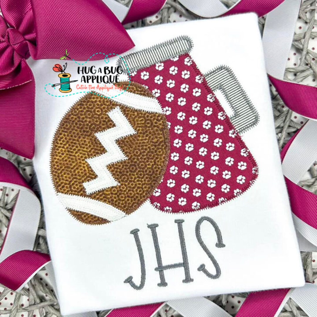 Football Megaphone Zig Zag Stitch Applique Design 4x4 5x7 6x10 8x8 8x12 ...