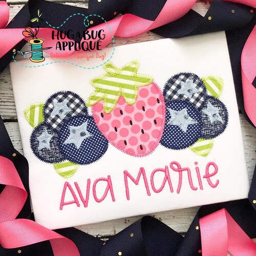 Strawberry Blueberries Zig Zag Stitch Applique Design 5x7 6x10 - Etsy