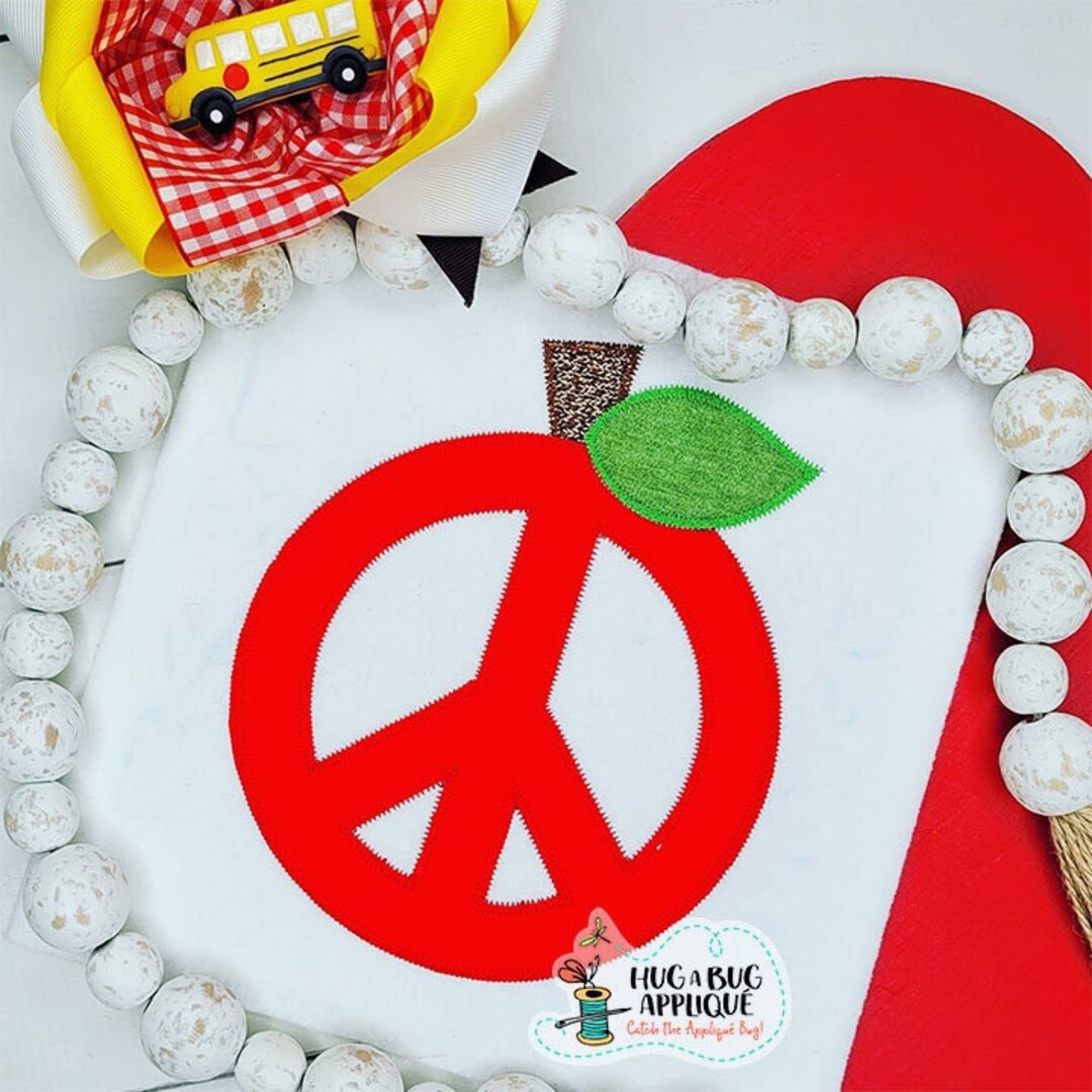 Peace Apple Zig Zag Stitch Applique Design 5x7 6x10 8x8 9x9 8x12 - Etsy