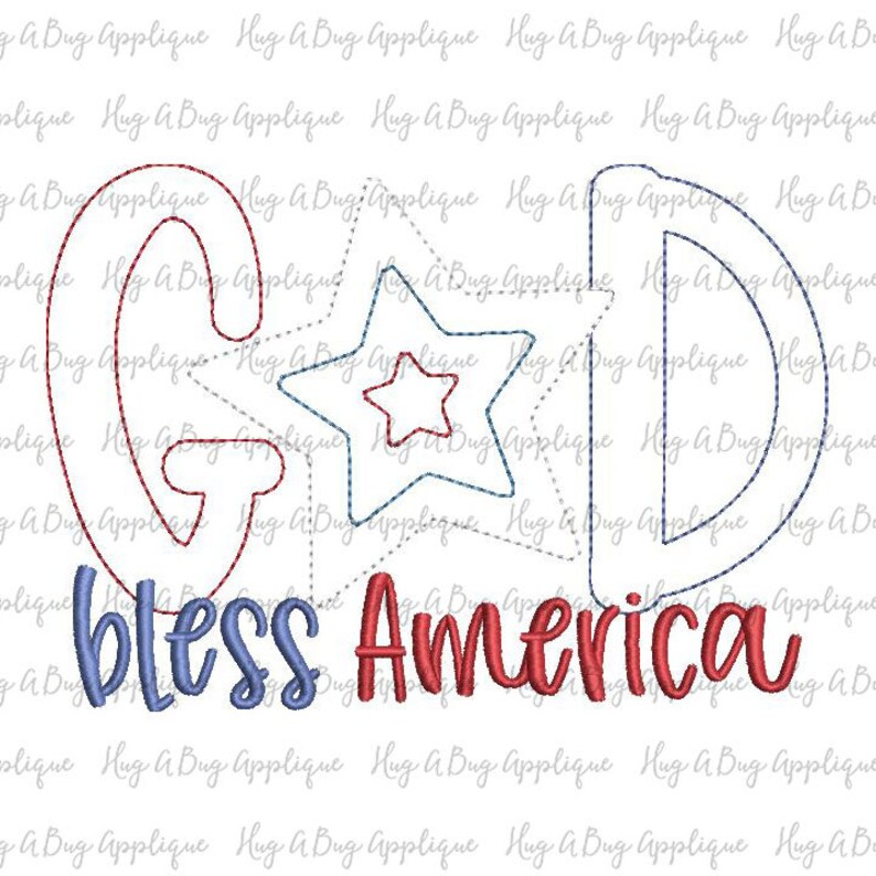 God Bless America Star Bean Stitch Applique Design 5x7 6x10 8x8 8x12 ...