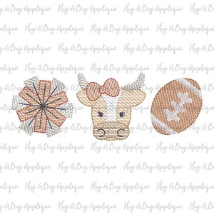 Cheer Longhorn Football Sketch Stitch Embroidery Design 5x7 6x10 8x8 ...