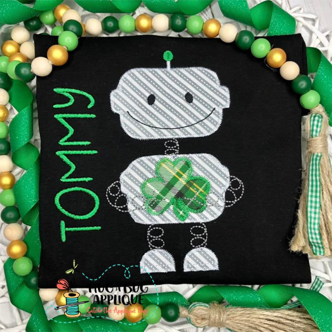 Robot Shamrock Zig Zag Stitch Applique Design 5x7 6x10 8x8 8x12 9x9 - Etsy