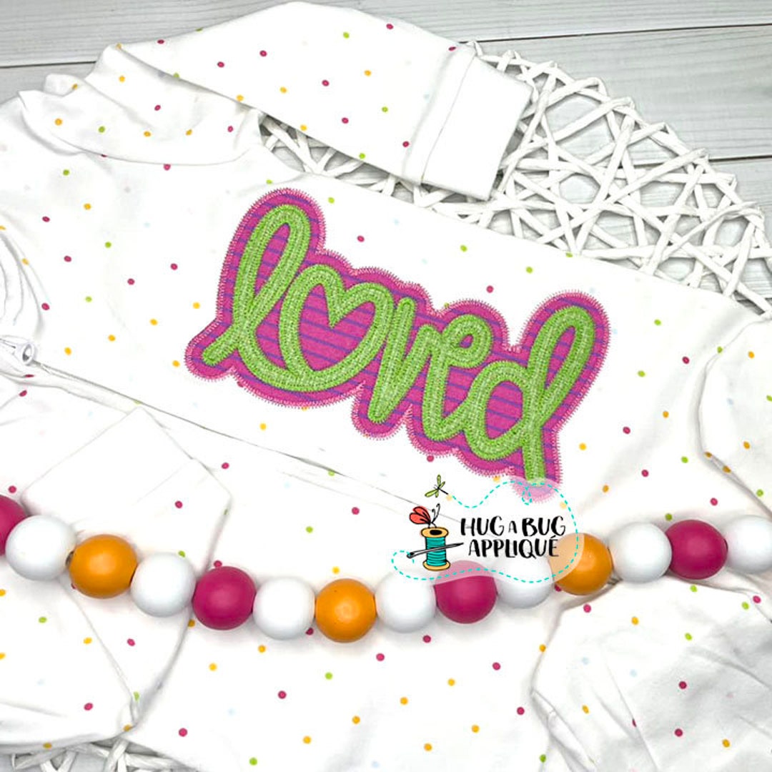 Loved Heart Double Zig Zag Stitch Applique Design 5x7 6x10 8x8 8x12 9x9 ...